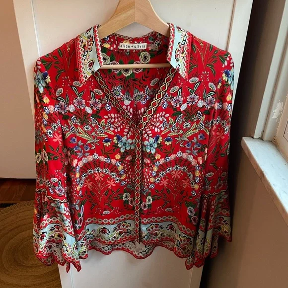 Red Button Down Blouse